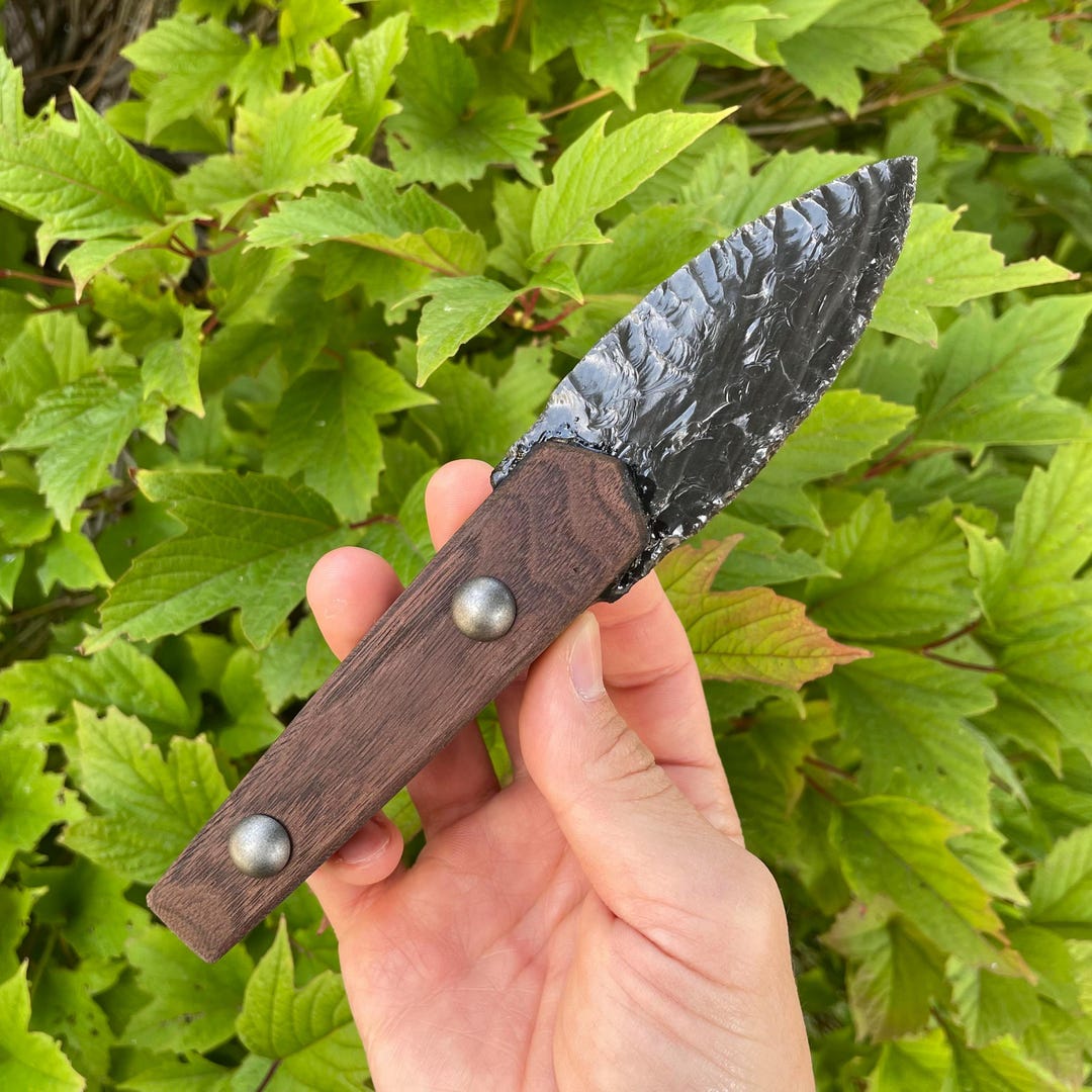 Obsidian Knife - Walnut Handle, Brass Tacked. Traditional Foraging ...
