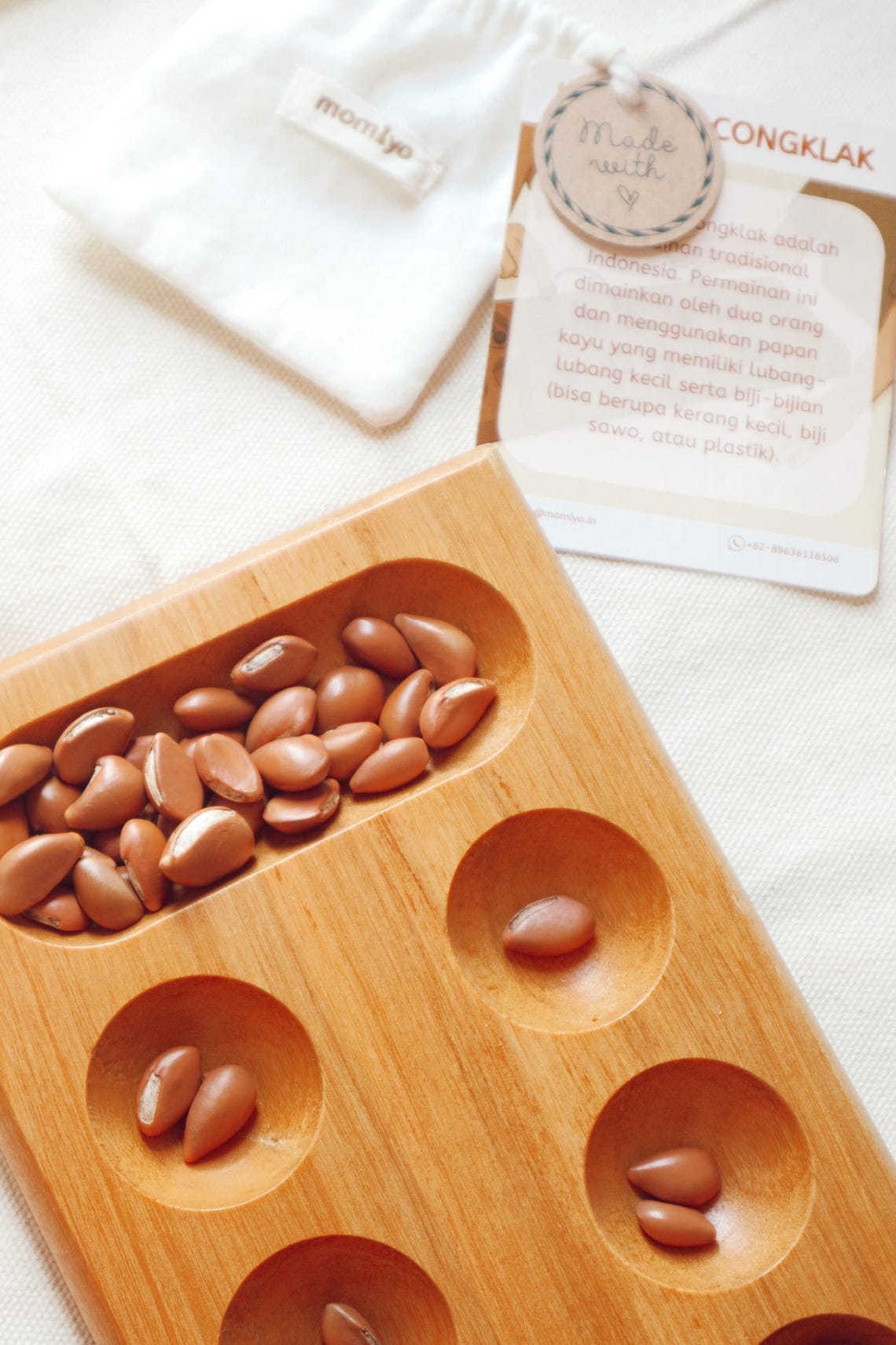 MOMIYO Wooden Congklak Mancala Game Set | Handmade Traditional Board ...