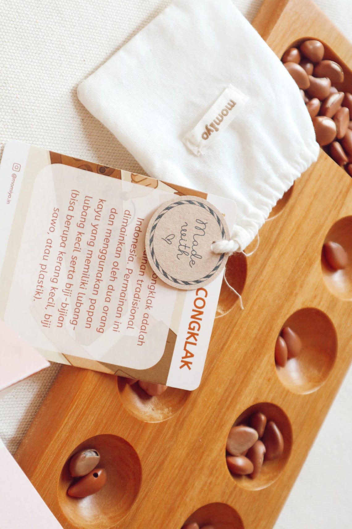 MOMIYO Wooden Congklak Mancala Game Set | Handmade Traditional Board ...