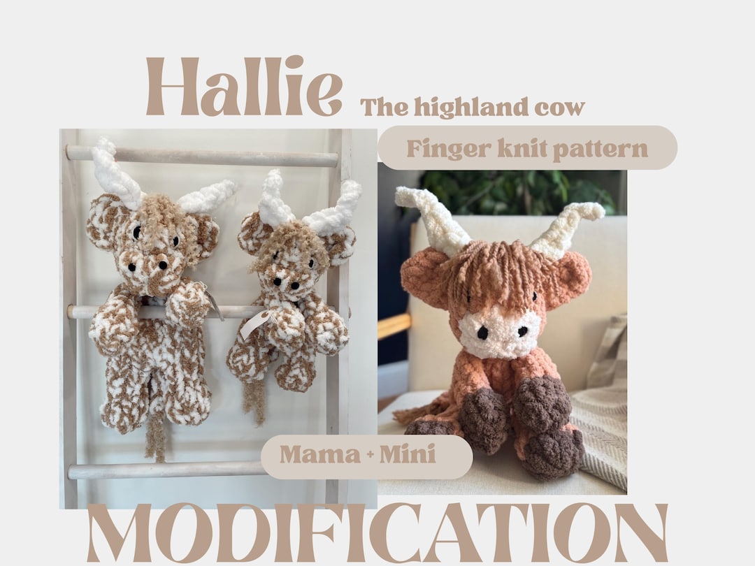 Finger Knit Highland Cow Snuggler: Video Tutorial (PDF Pattern) - Etsy