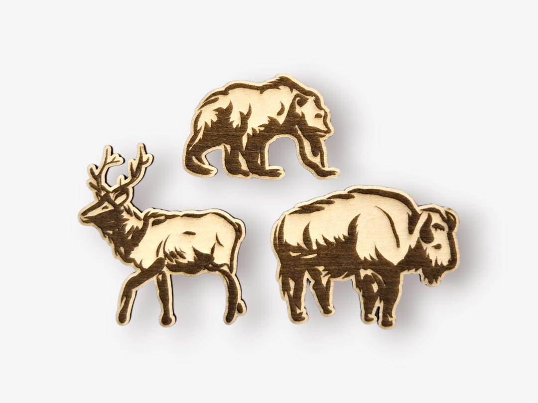 Teton-yellowstone Wildlife Fridge Magnets- Grizzly, Elk, Bison - Set of ...