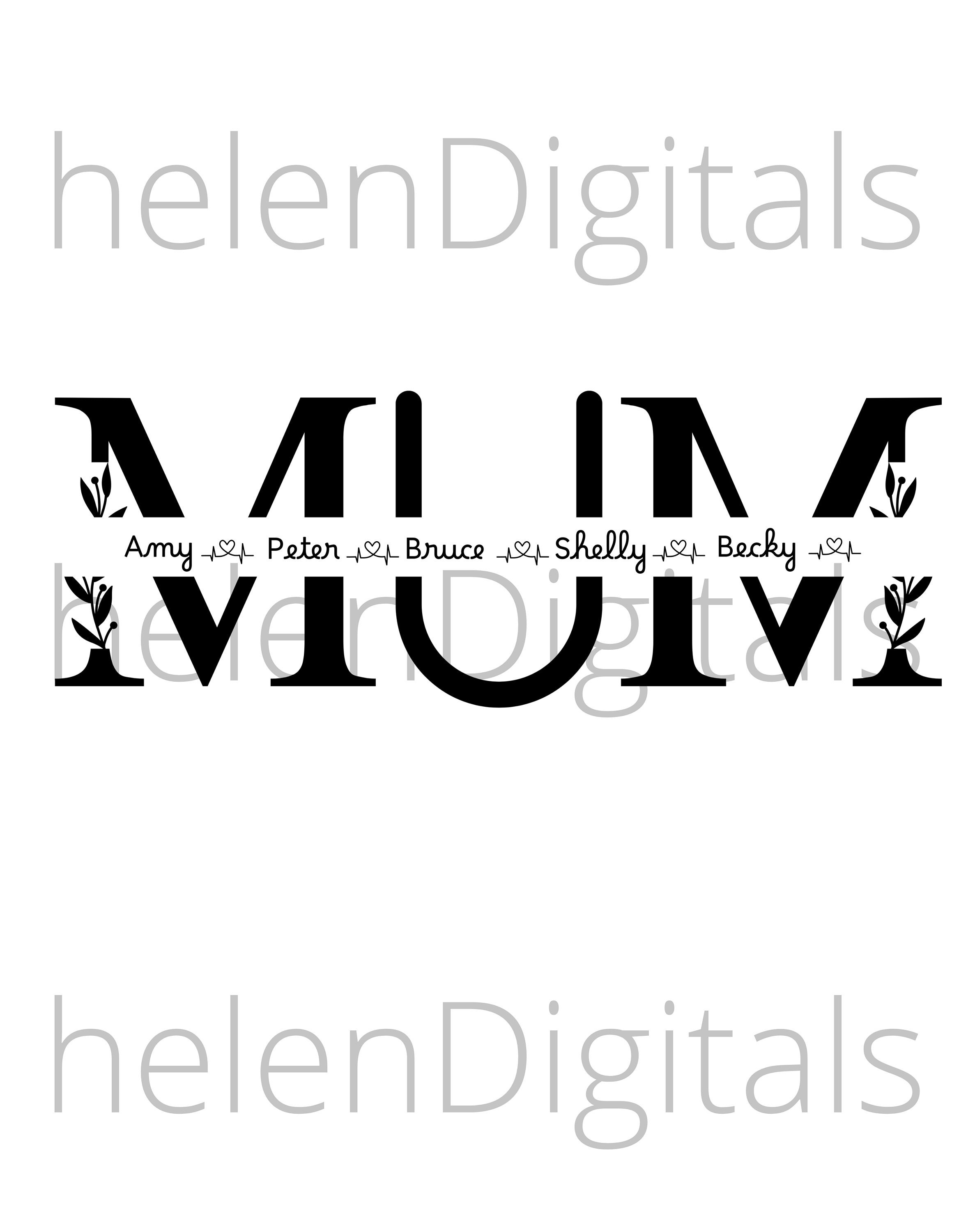 Mum SVG, Mother Svg, Mother's Day SVG, Mum Split Name Frame Svg, Mom ...
