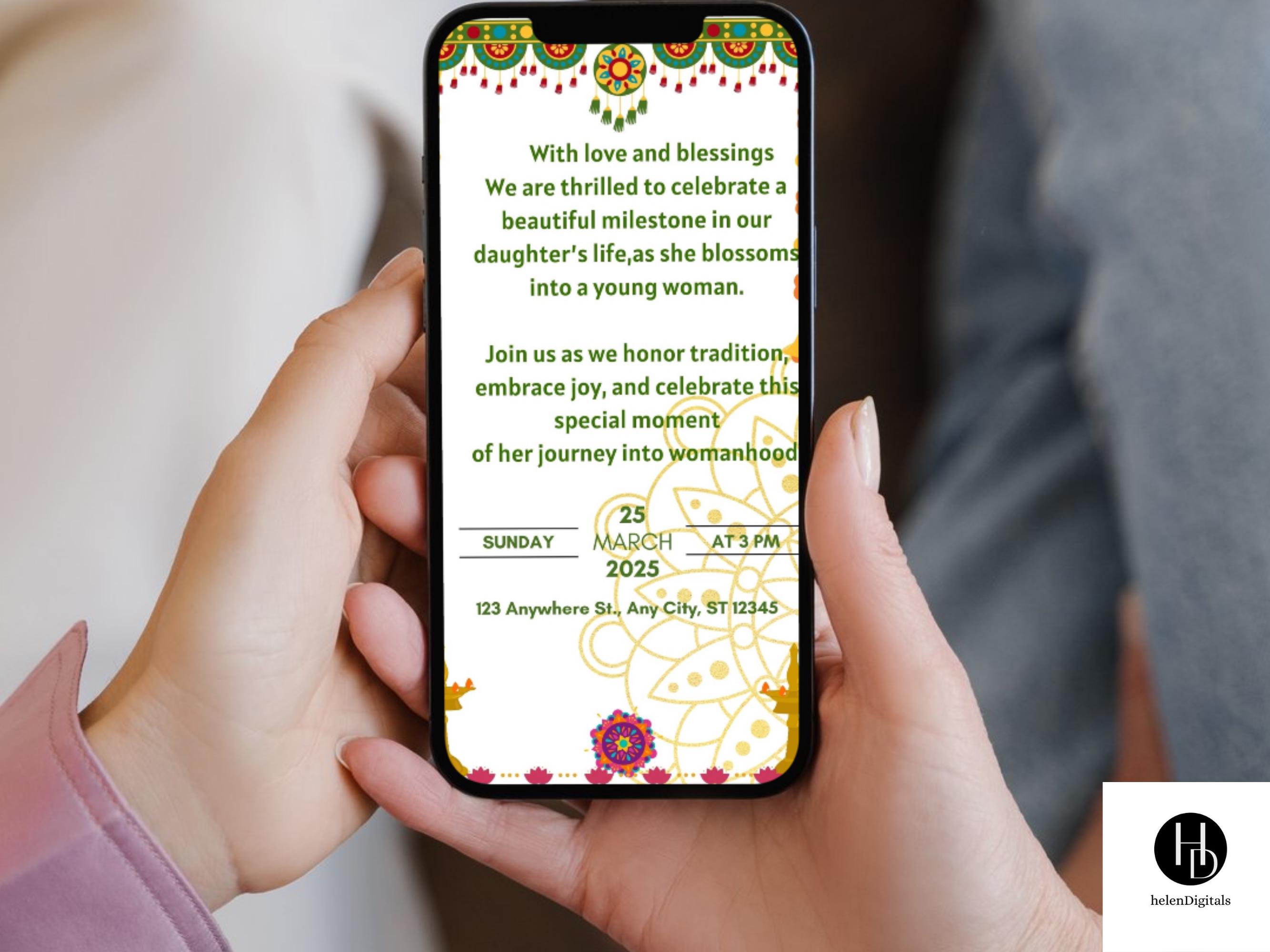 Half Saree Puberty Function Digital Video Invitation | Traditional ...