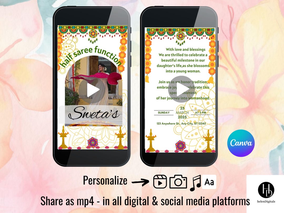 Half Saree Puberty Function Digital Video Invitation | Traditional ...