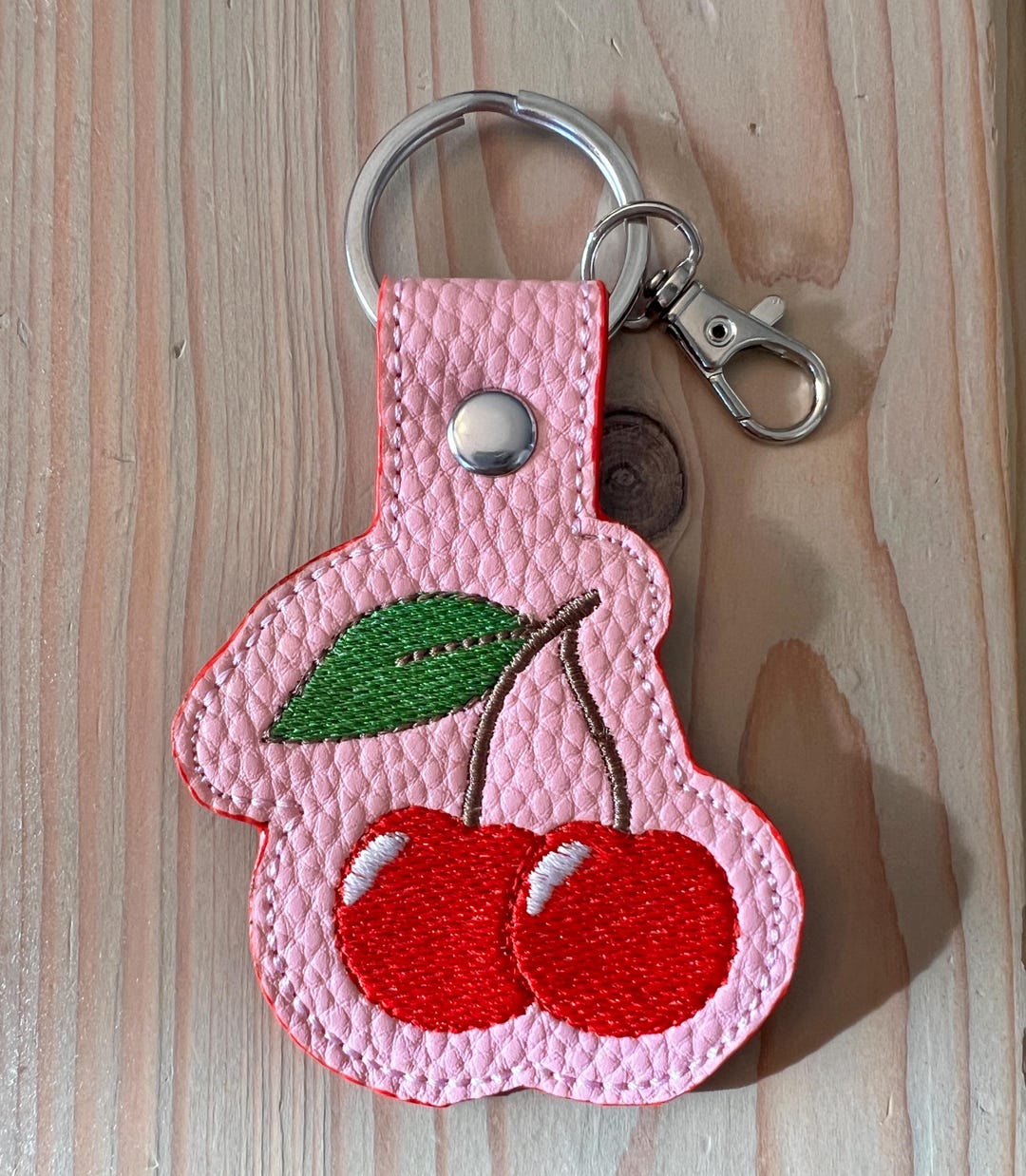 Embroidered Cherry Keychain: Vinyl Zipper Pull, Purse Charm - Etsy