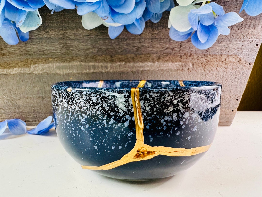 Kintsugi Navy Speckle Bowl, Kintsugi Art, Minimalist, Home Decor, Kintsugi Kit, Home Decor, Blue ...