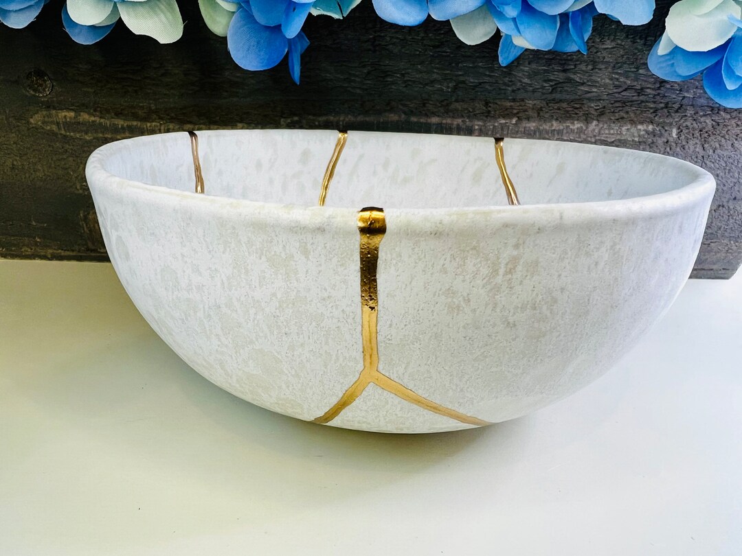Kintsugi Repaired, Kintsugi Bowl, Luna Reactive White Bowl, Unique ...