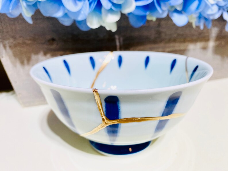 Kintsugi Bowls Blue and White Summer Repaired Bowl Kintsugi - Etsy