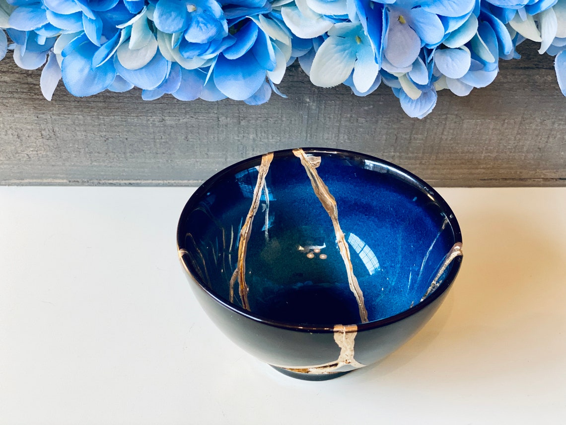 Kintsugi Bowl Kintsugi Blue Bowl Kintsugi Pottery - Etsy