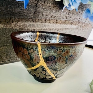 Kintsugi Bowl, Kintsugi Dragon Scale Teacup, Kintsugi Pottery, Bronze ...