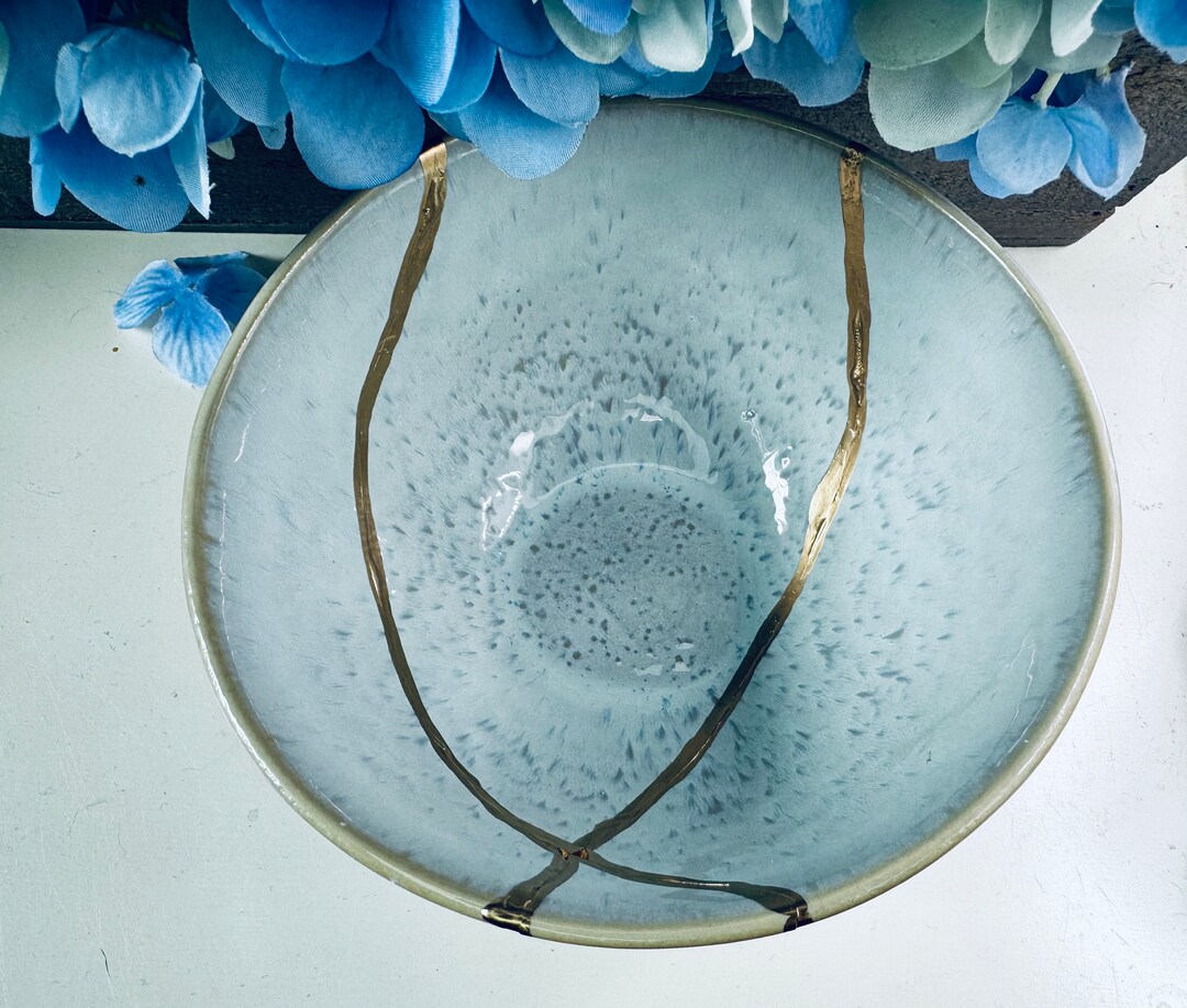 Kintsugi Bowl, Kintsugi Light Sage Bowl, Kintsugi Pottery, Minimalist ...