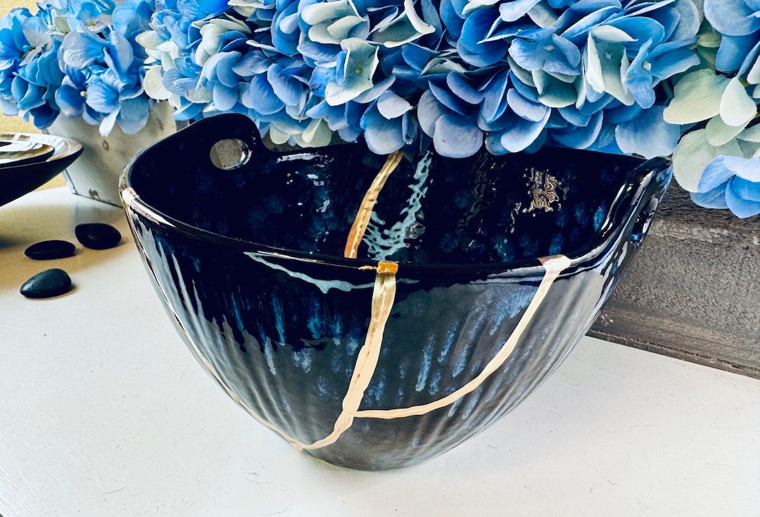 Kintsugi Bowl, Kintsugi Deep Navy Blue Bowl, Large Ramen Bowl, Gift for ...