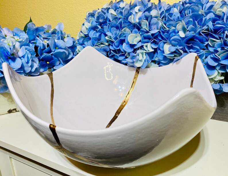 Kintsugi Bowl Large White Kintsugi Centerpiece Bowl Kintsugi - Etsy