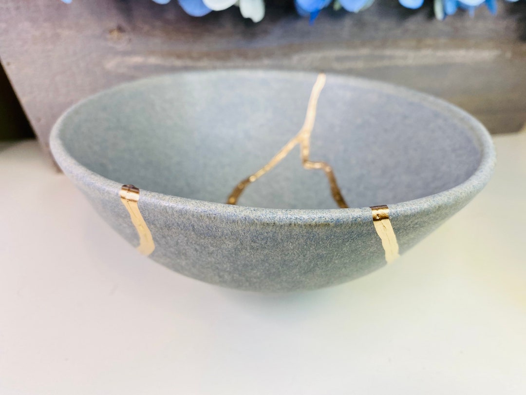 Kintsugi Grey Stoneware Bowl, Wedding Gift, Anniversary Gift, Kintsugi ...