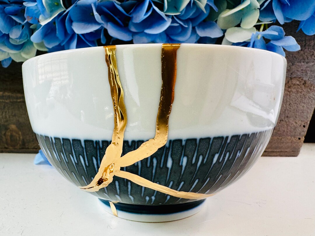 Kintsugi Bowl, Kintsugi Indigo Kanna Bowl, Kintsugi Pottery, Minimalist ...