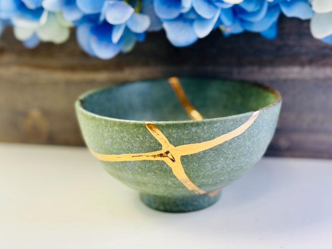 Kintsugi, Kintsugi Green Jade Bowl, Kintsugi Pottery, Anniversary Gift, Gift for Her ...
