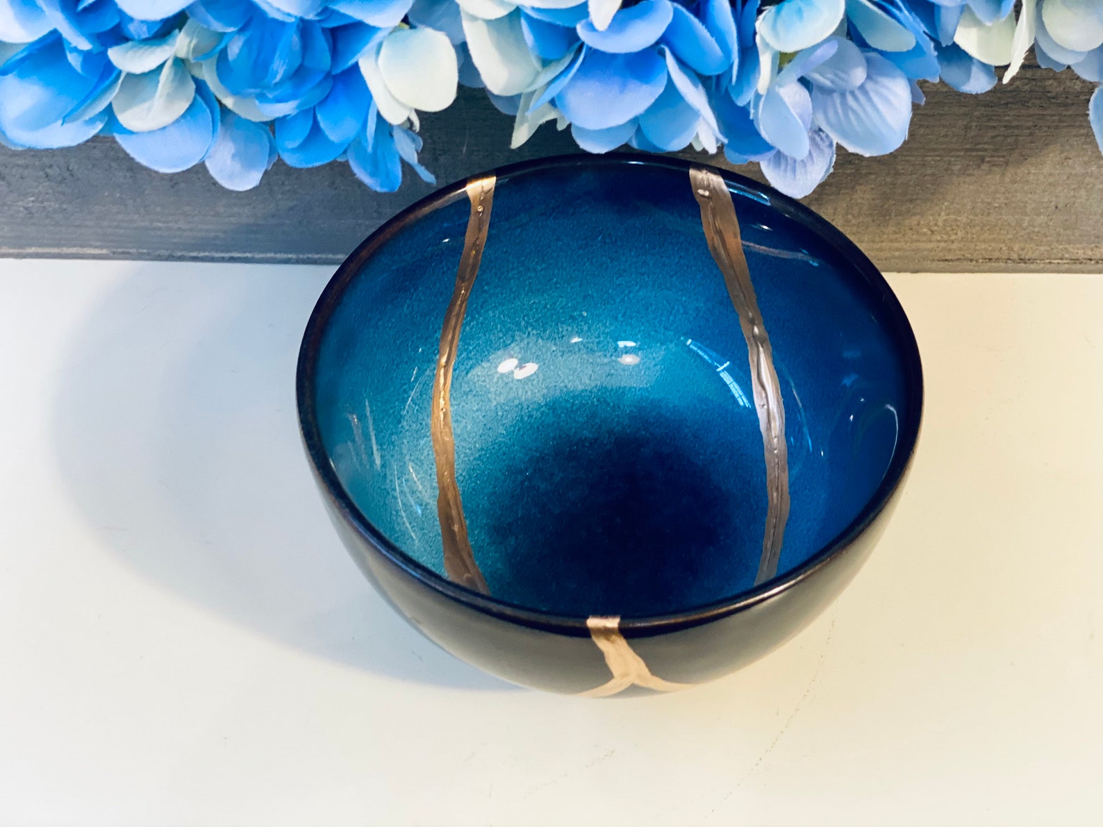Kintsugi Bowl Kintsugi Blue Gold Bowl Minimalist Kintsugi - Etsy