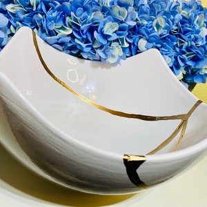 Kintsugi Bowl Large White Kintsugi Centerpiece Bowl, Kintsugi Pottery ...