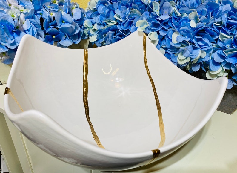 Kintsugi Bowl Large White Kintsugi Centerpiece Bowl Kintsugi - Etsy