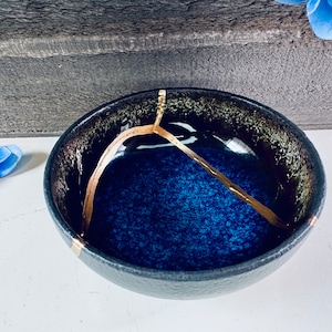 Kintsugi Bowl, Kintsugi Stoneware Blue Bowl, Kintsugi Cobolt Blue ...