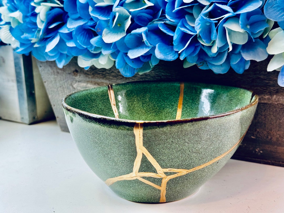 Kintsugi Bowl, Kintsugi Bright Green Bowl, Unique Gift for Her, Handmade With Gold Accent ...