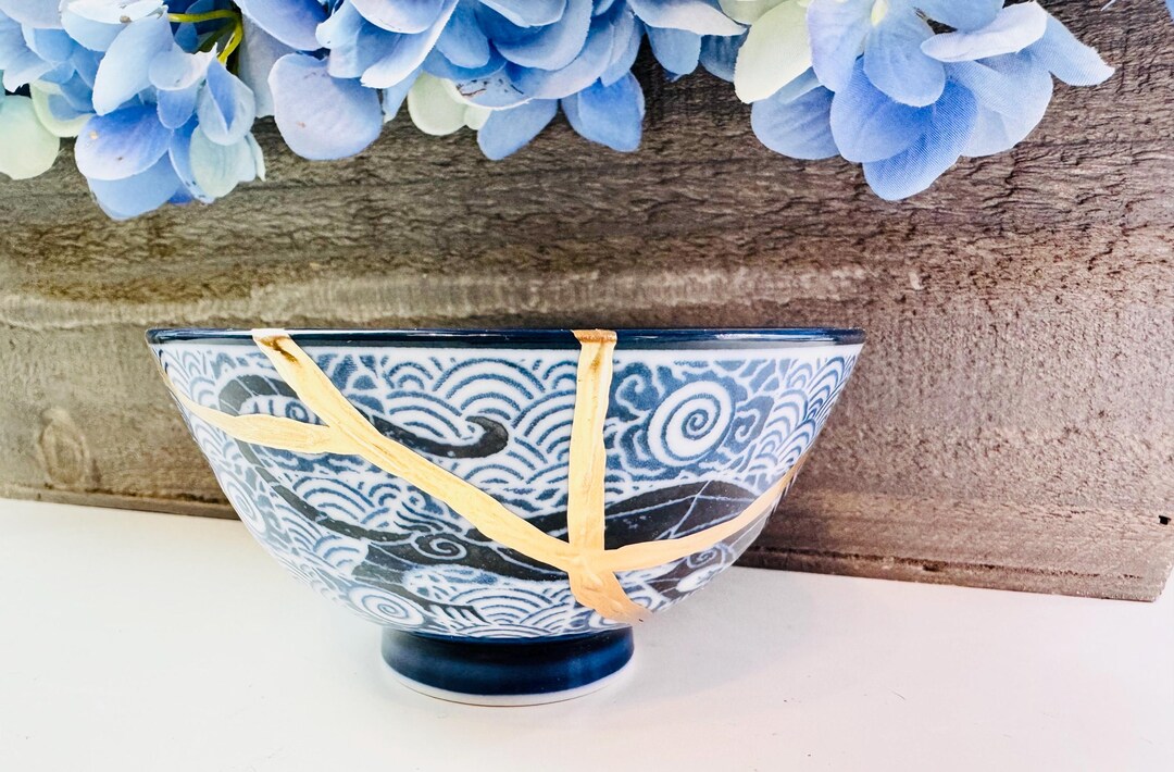 Kintsugi Bowl, Blue Swirl Bowl, Handmade Pottery, Kintsugi Blue Bowl ...