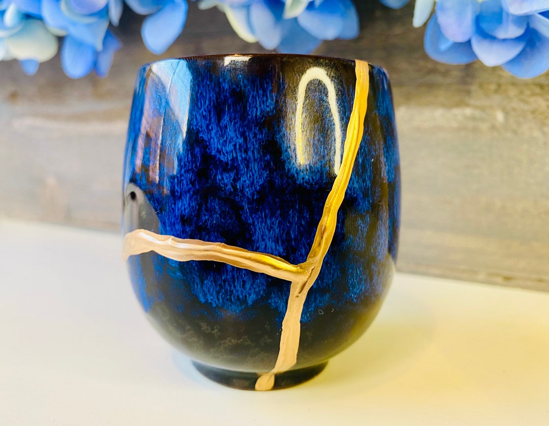 Kintsugi Bowl, Blue Dipped Kintsugi Teacup, Kintsugi Art, Personalized ...