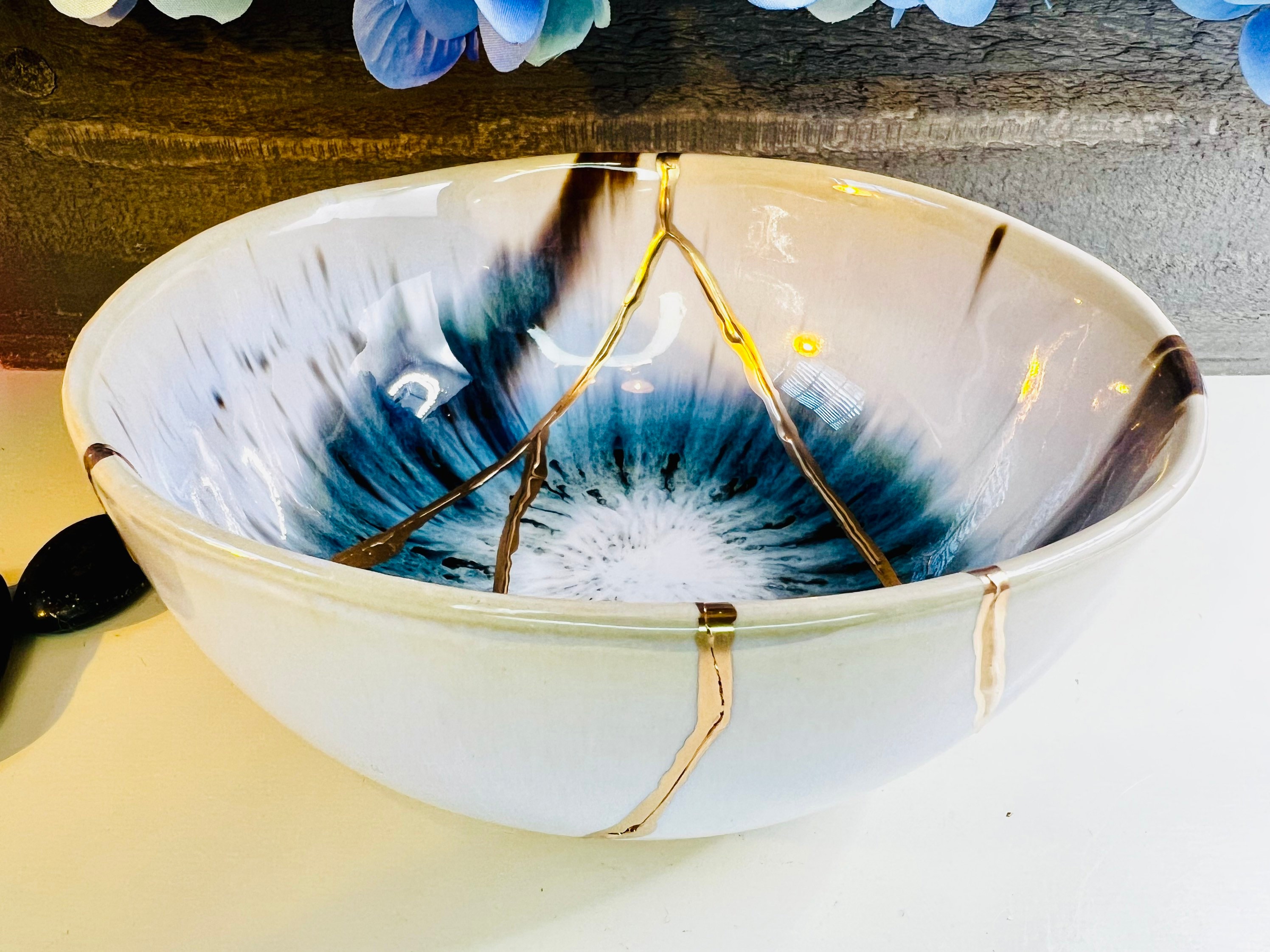 Kintsugi Bowl Kintsugi Blue Iris Bowl Home Decorkintsugi - Etsy UK