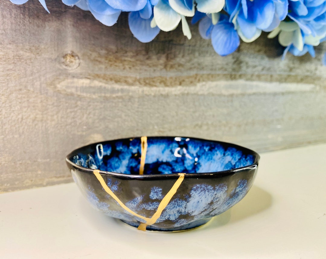Kintsugi Bowl, Kintsugi Small Blue Petal Bowl, Kintsugi Art, Fall ...