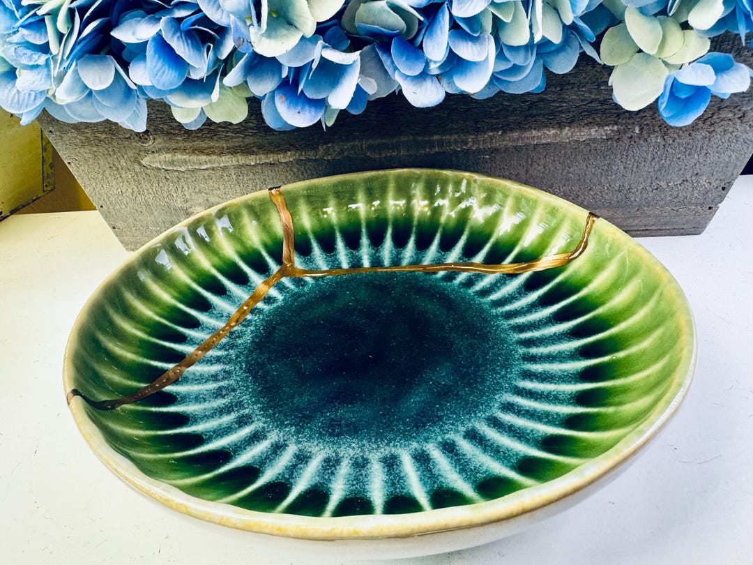 Kintsugi Bowl, Kintsugi Green Suvi Bowl, Fall Decor, Birthday Gift for ...