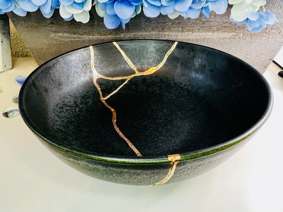 Kintsugi Bowl Kintsugi Dark Grey Bowl Kanto Grey Kintsugi - Etsy Finland