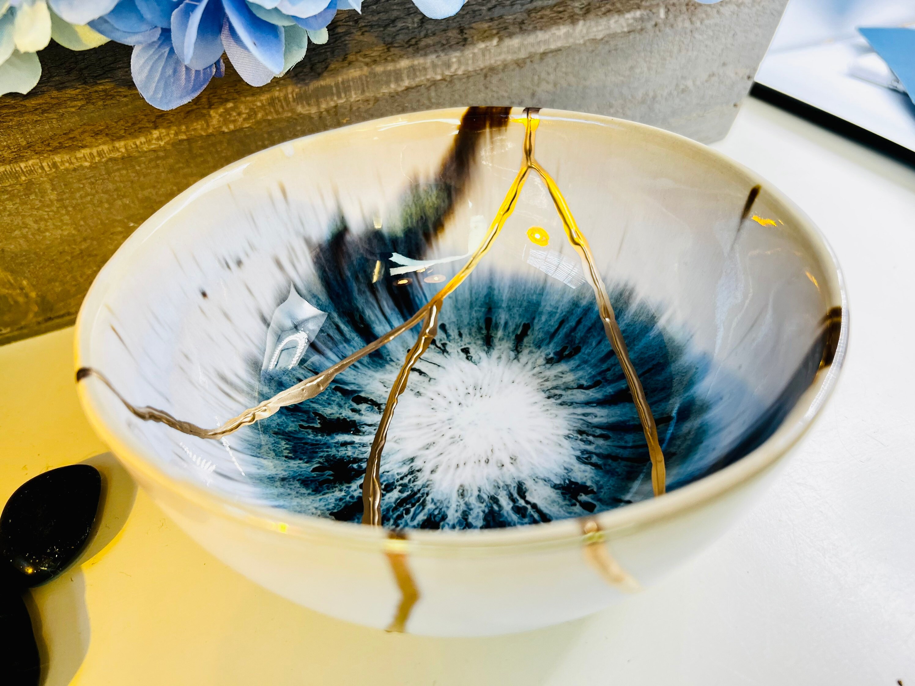Kintsugi Bowl Kintsugi Blue Iris Bowl Home Decorkintsugi - Etsy UK