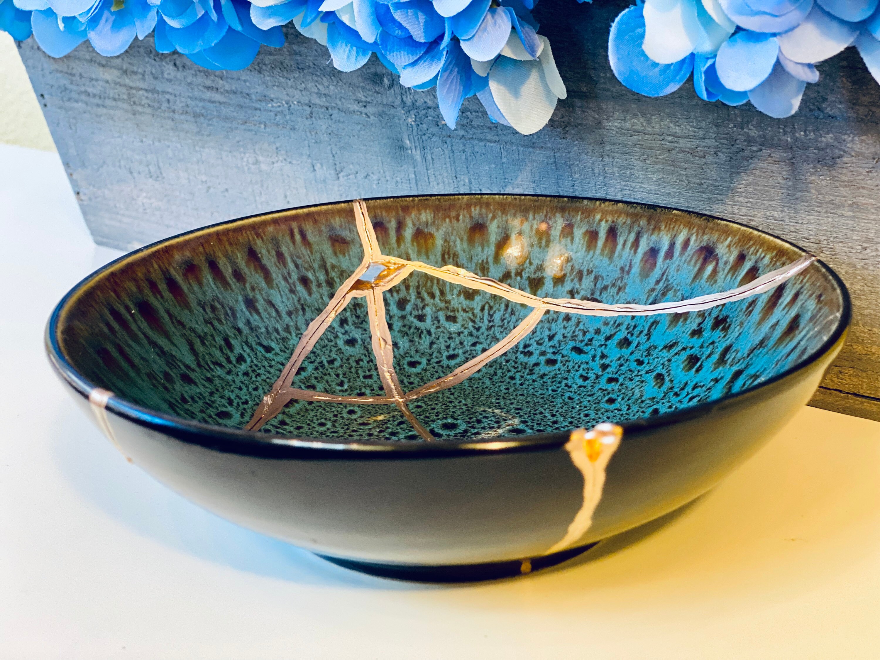 Kintsugi Emerald Spotted Bowl, Birthday Gift for Her, Unique Kintsugi Emerald Spotted Bowl, Birthday Gift for Her, Unique