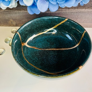 Kintsugi Bow, Kintsugi Emerald Green Bowl, Kintsugi Pottery, Anniversary Gifts for Her, Handmade ...