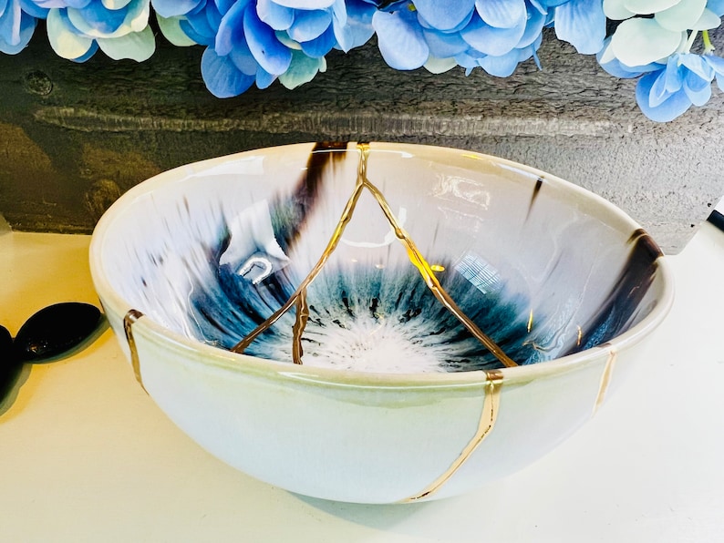 Kintsugi Bowl Kintsugi Blue Iris Bowl Handmade Gift Home - Etsy