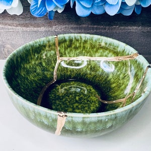 Kintsugi Bowl, Kintsugi Cyprus Green Bowl, Fall Tabletop, Gift for Her ...
