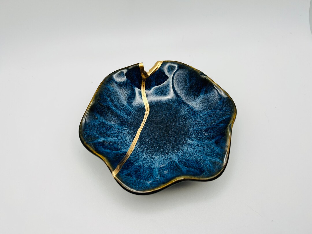 Kintsugi Bowl, Kintsugi Blue Lotus Bowl Repaired Pottery Wall Art for ...
