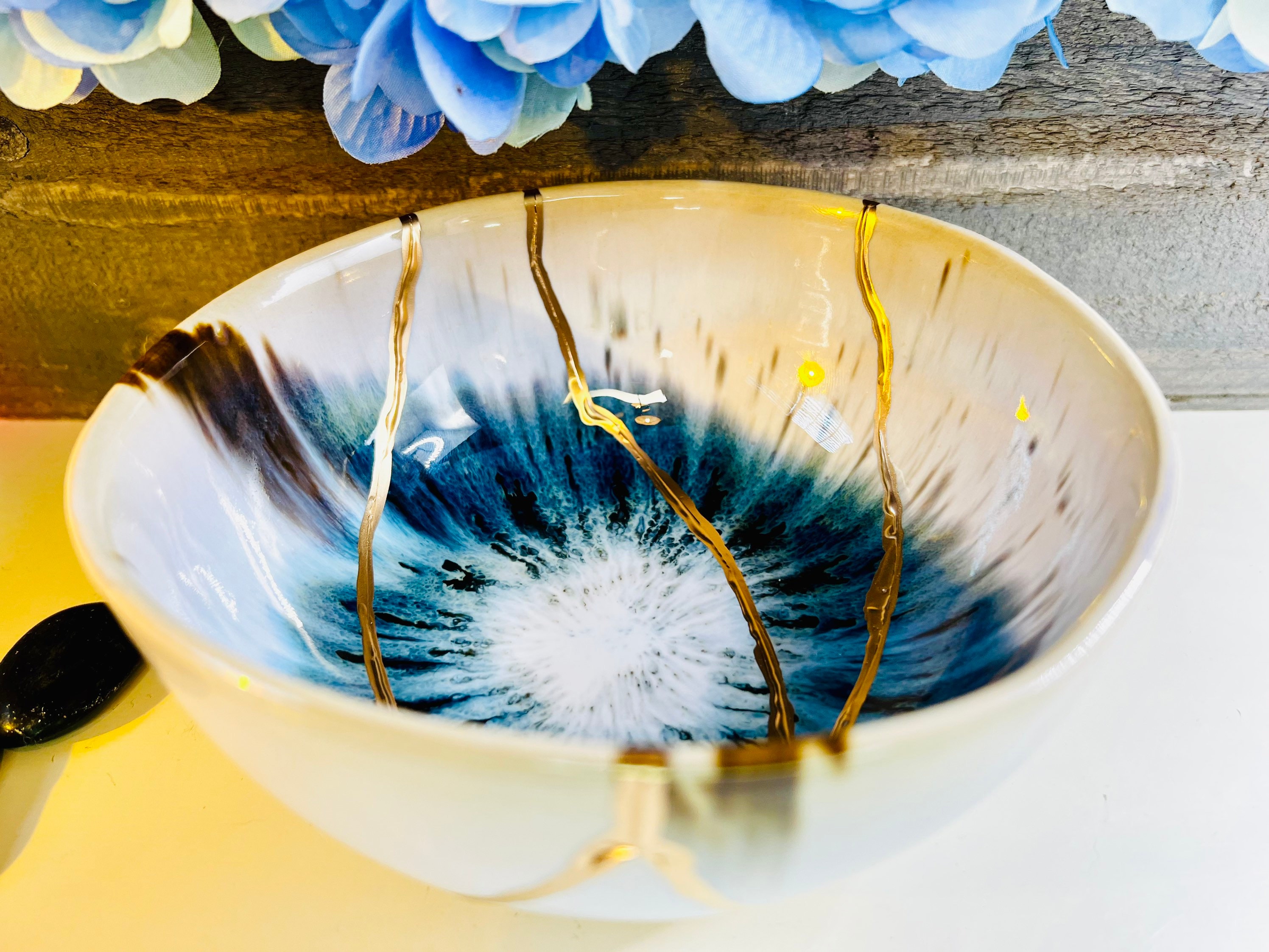Kintsugi Bowl Kintsugi Blue Iris Bowl Home Decorkintsugi - Etsy UK