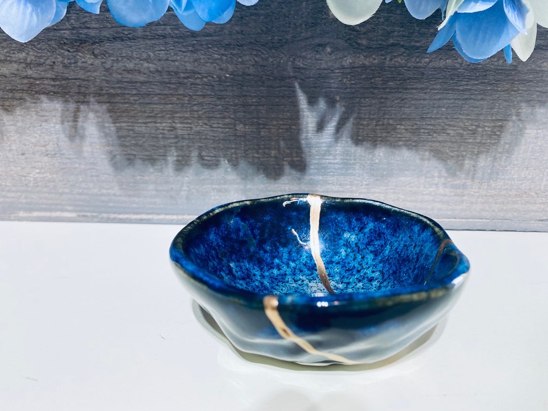 Kintsugi Bowl, Kintsugi Blue Gem Ring Dish, Kintsugi Pottery, Gifts for ...