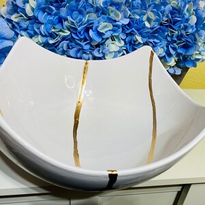 Kintsugi Bowl Large White Kintsugi Centerpiece Bowl, Kintsugi Pottery ...