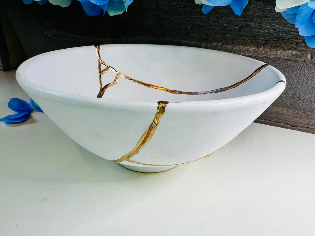 Kintsugi Bowl, Kintsugi Ice White Stoneware Bowl, Kintsugi Bowl, Kintsugi Art, Handmade ...