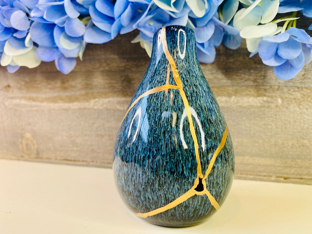 Kintsugi, Kintsugi Vase, Handmade Gifts, Blue Bud Vase, Summer Gifts ...