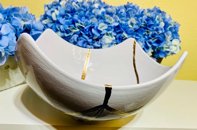 Kintsugi Bowl Large White Kintsugi Centerpiece Bowl Kintsugi - Etsy