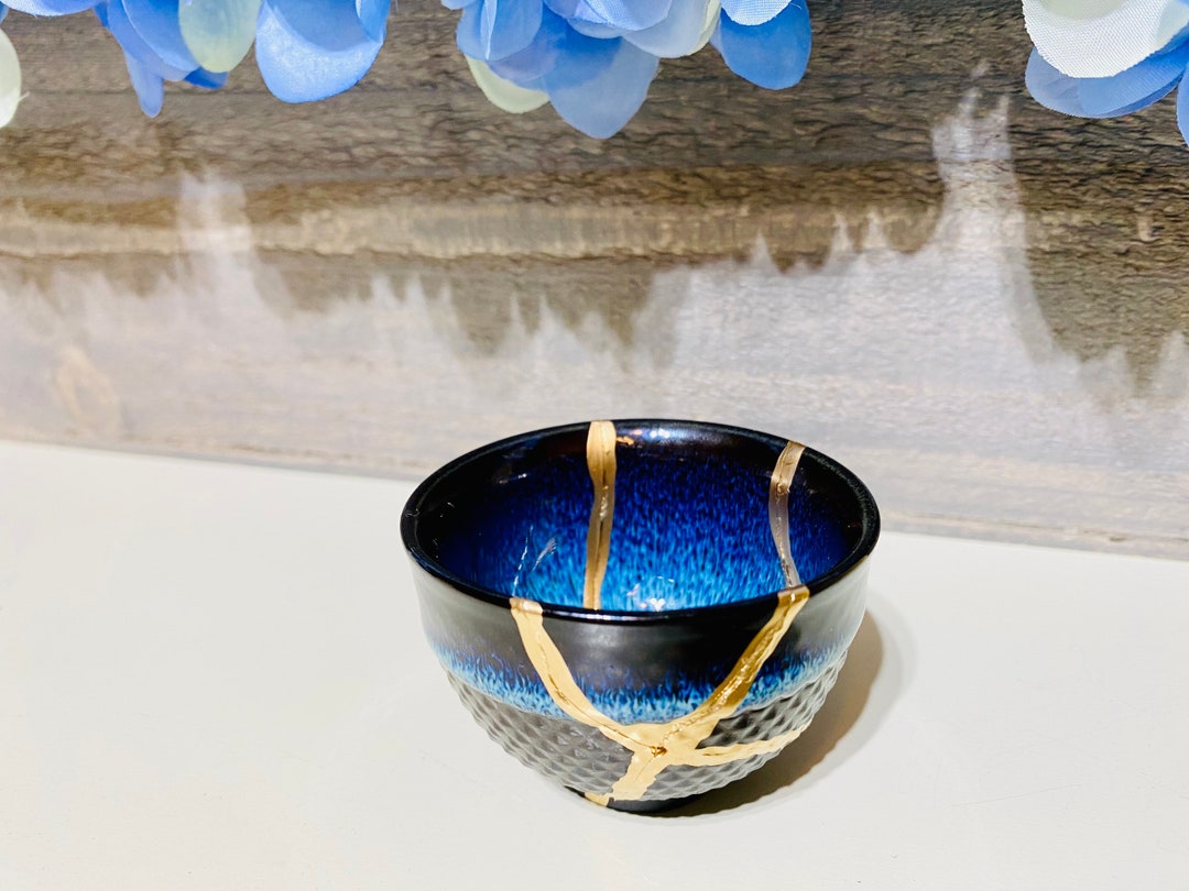 Kintsugi Pottery, Kintsugi Repaired Blue Fire Teacup, Kintsugi Gift ...