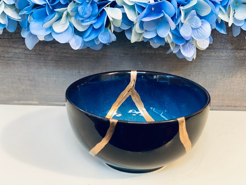 Kintsugi Bowl Kintsugi Blue Gold Bowl Minimalist Kintsugi - Etsy