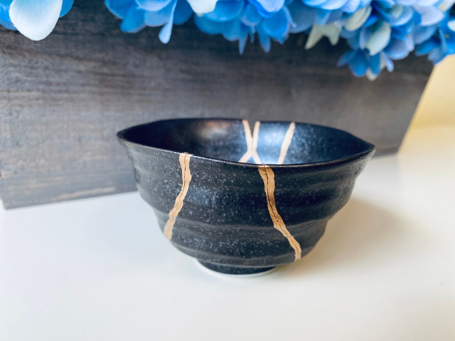 Kintsugi Bowl Set Black White Sake Bowl Real Kintsugi - Etsy