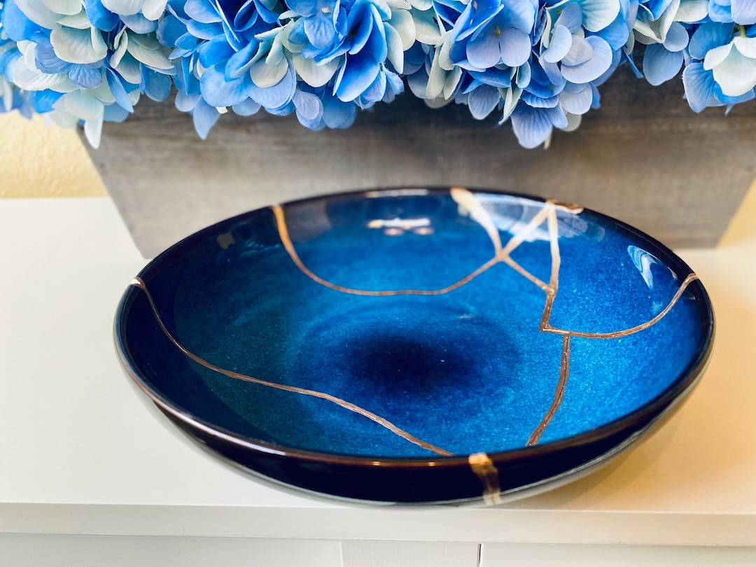 Kintsugi Bowl, Kintsugi Large Blue Bowl, Personalized Gift, Kintsugi ...