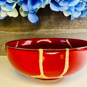 Kintsugi Bowl, Kintsugi Red Italian Bowl, Valentines Gift, Anniversary ...
