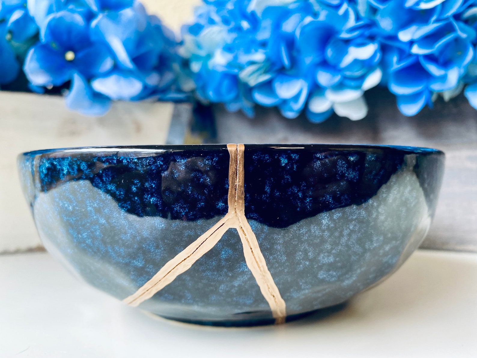 Kintsugi Bowl Kintsugi Blue Celestial Bowl Kintsugi Pottery - Etsy