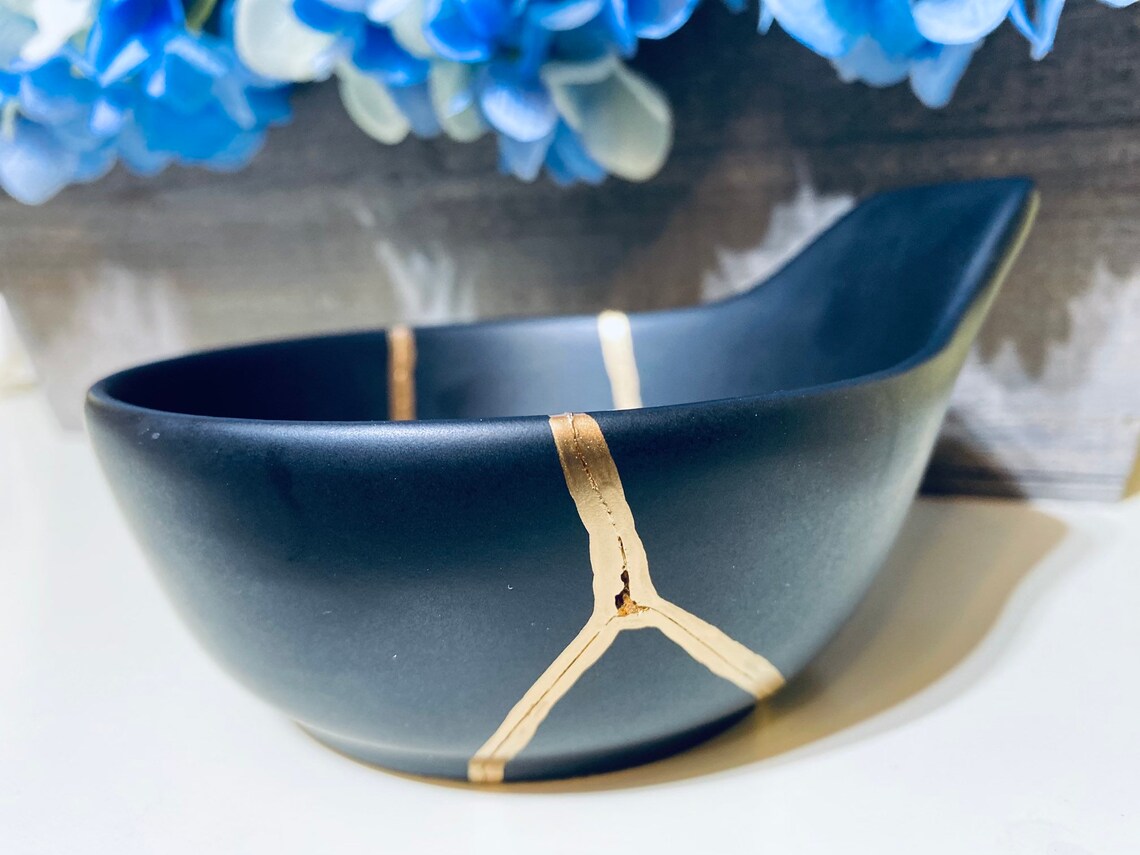 Kintsugi Bowl Kintsugi Black Ring Dish Kintsugi Pottery - Etsy